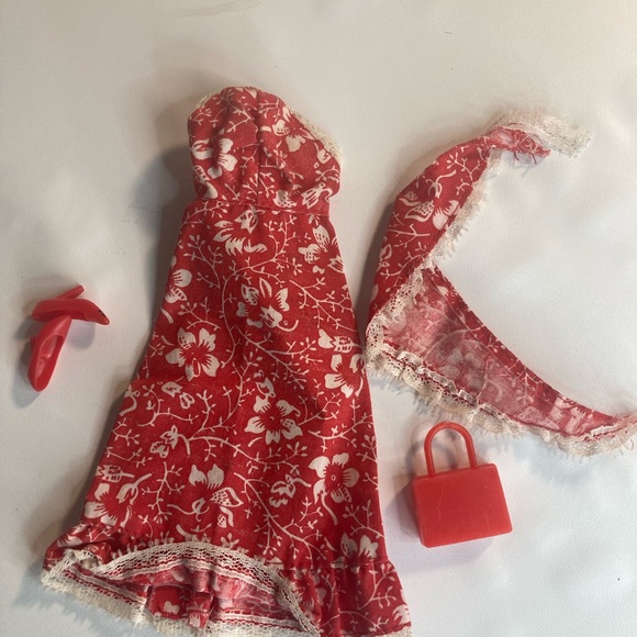 Barbie | Toys | Barbie Fashion Doll Vintage Red Floral Dress Scarf ...